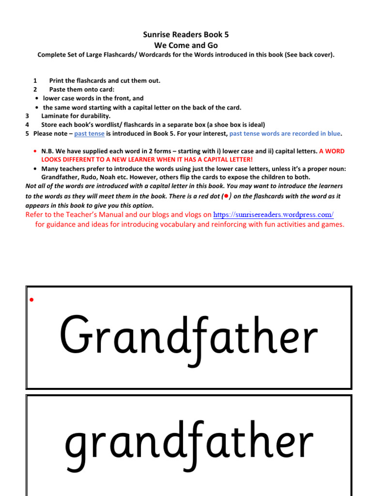 Flashcards Sunrise Readers Book 5 Wordlist Large Flashcards | PDF ...