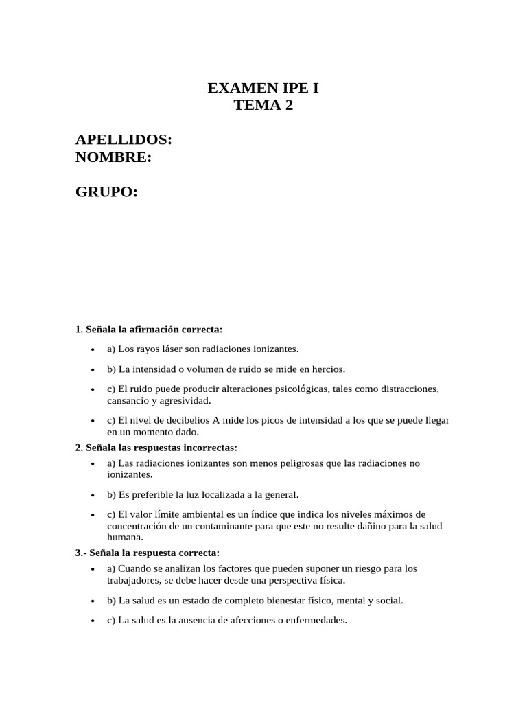 EXAMEN IPE I.odt MODELO B | PDF | ruido | Radiación