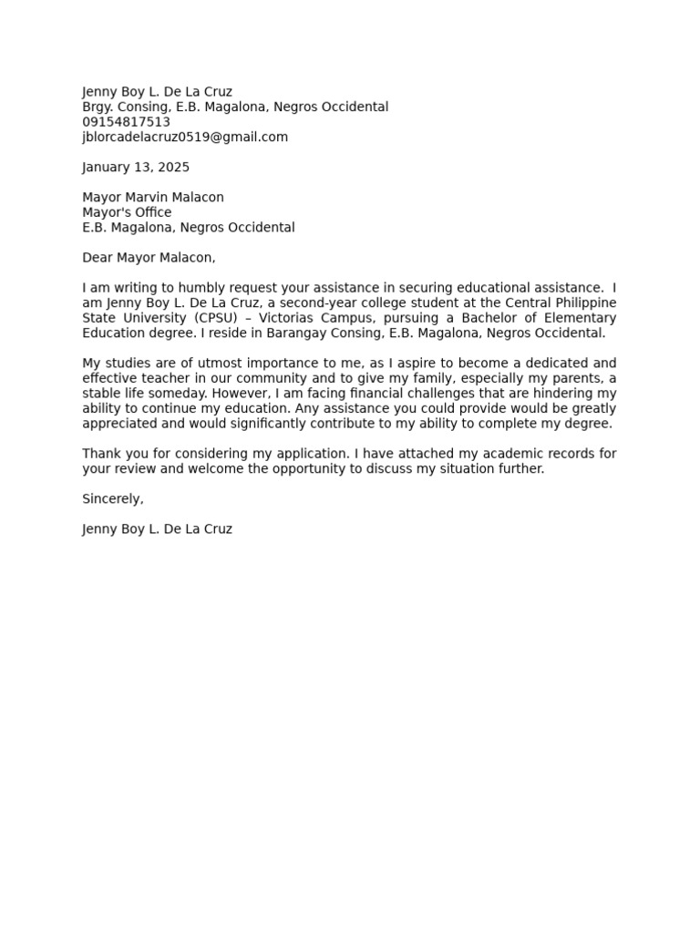 Educ Assistance Application Letter | PDF