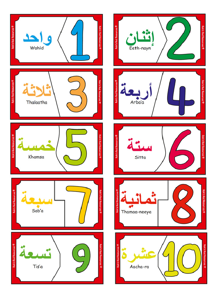 Numbers in Arabic Chart 1 To10 | PDF