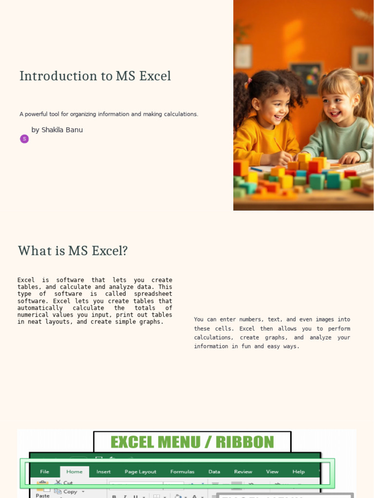 Introduction To MS Excel For Kids | PDF | Microsoft Excel | Spreadsheet