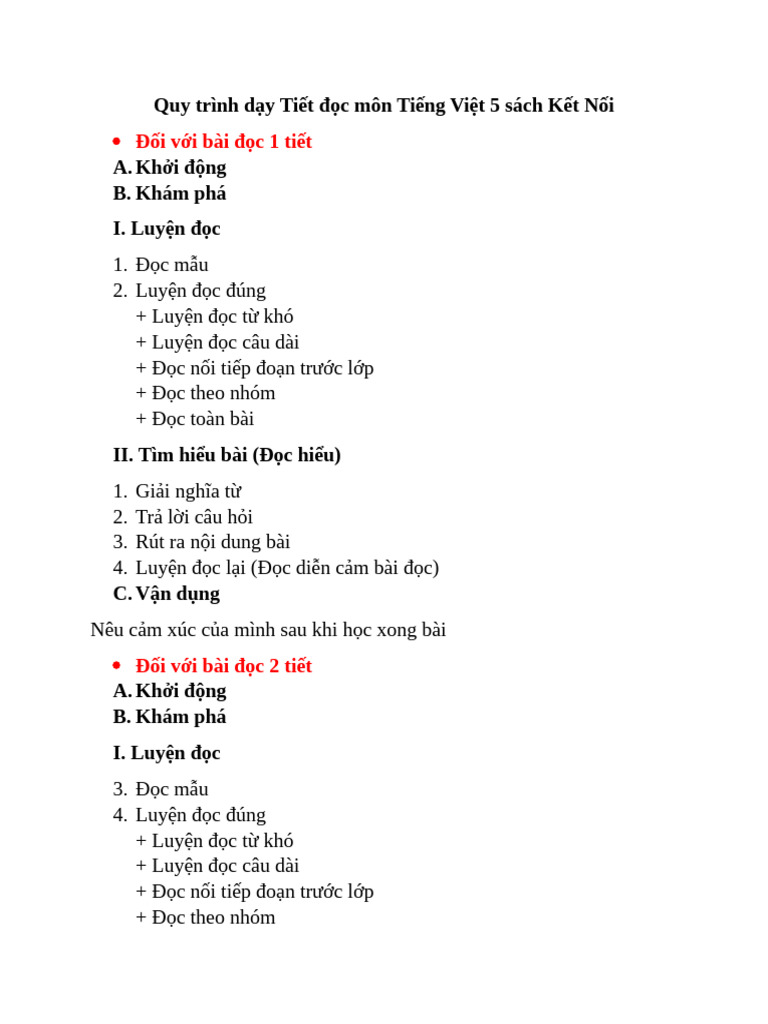 Quy Trinh Day Tiet Doc Tieng Viet 5 KNTT | PDF