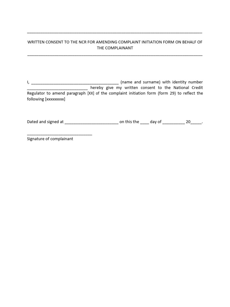 Written Consent For Form 29 Obo Consumer Edited | PDF