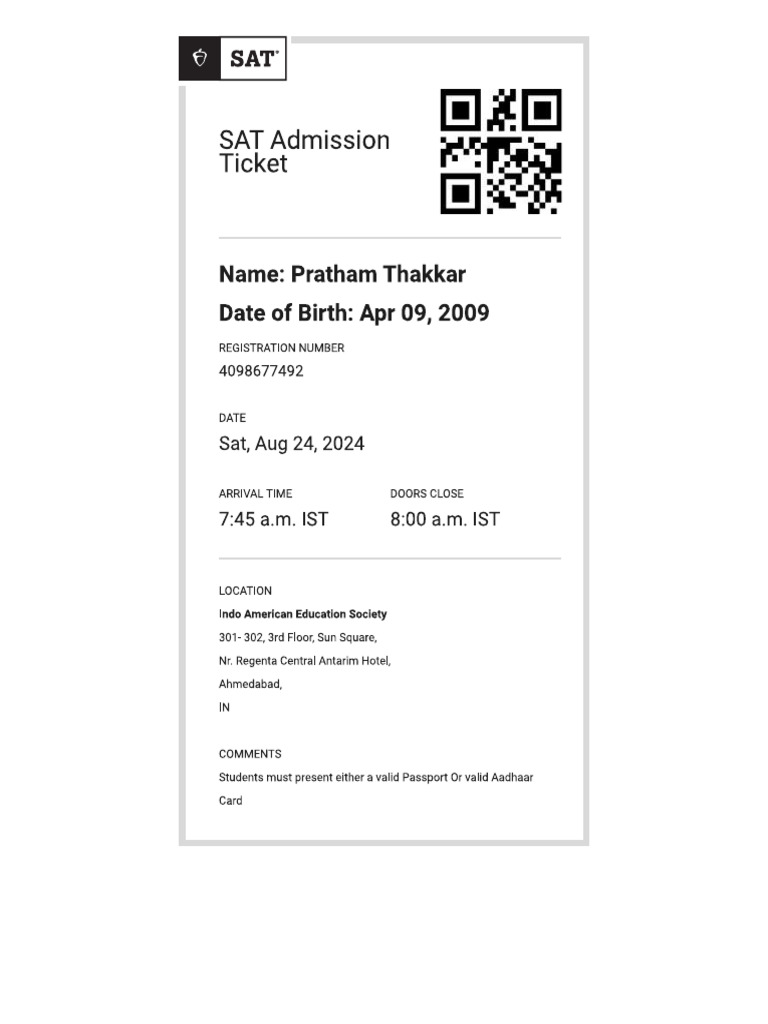 Sat Admission Ticket | PDF