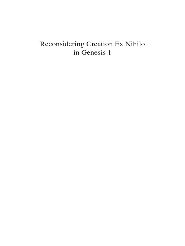 Reconsidering Creation Ex Nihilo in Genesis 1 | PDF | Genesis Creation ...