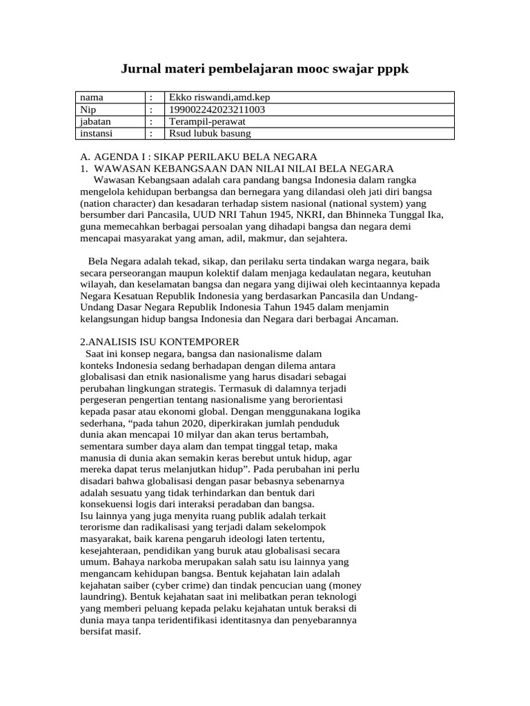 Jurnal Materi Pembelajaran Mooc Swajar PPPK - Docx EKO RISWANDI | PDF