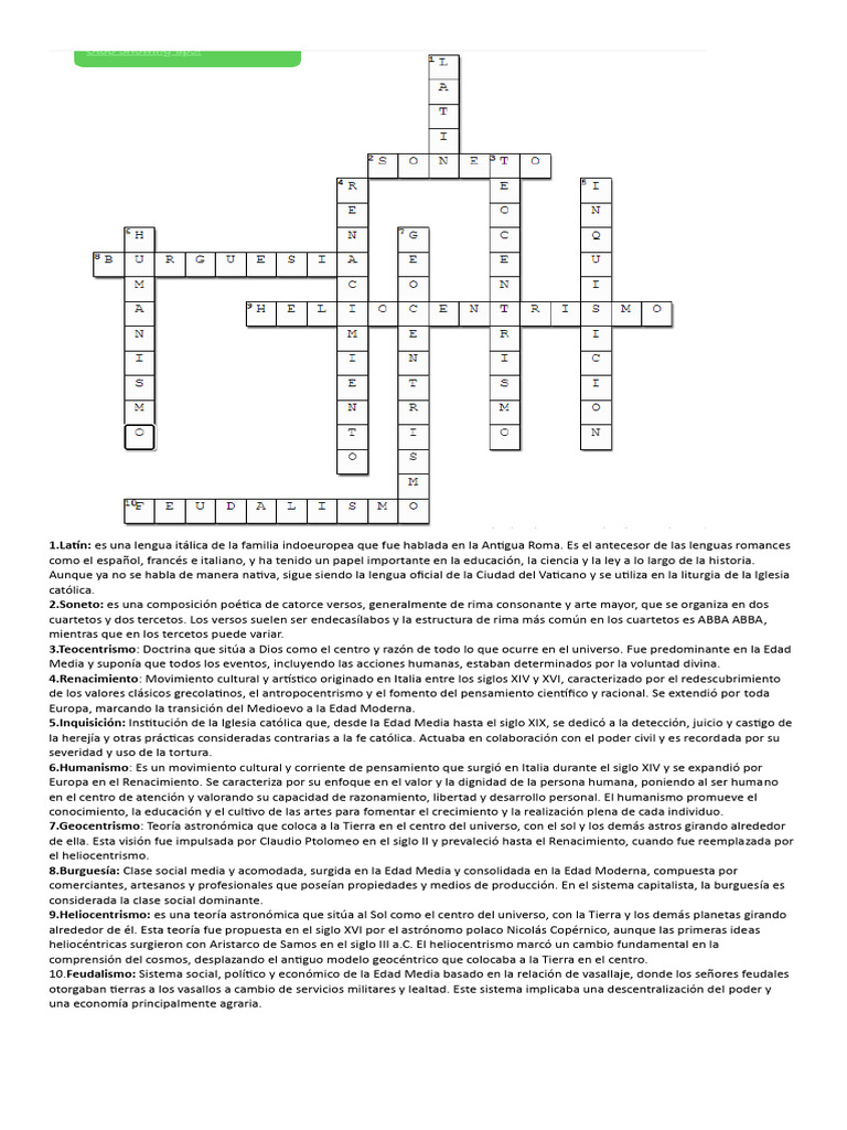 Crucigrama: Edad Media y Renacimiento | PDF | Heliocentrismo | Renacimiento