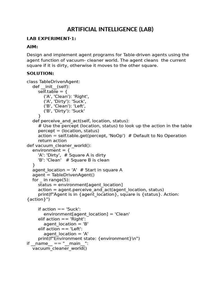 ARTIFICIAL INTELLIGENCE Lab | PDF | Cognitive Science | Artificial Intelligence