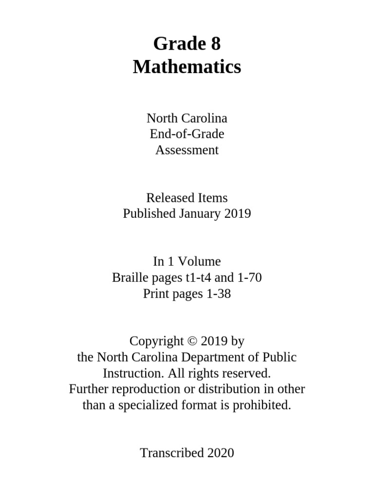 UEB EOG NC Grade 8 Math 2019 Print (LC)kdkdkdk | PDF | Writing | Publishing