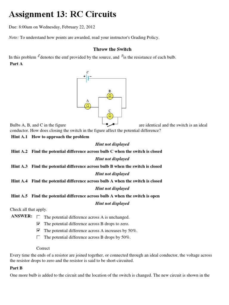 Physics RC Circuit Assignment | PDF | Capacitor | Electrical Network