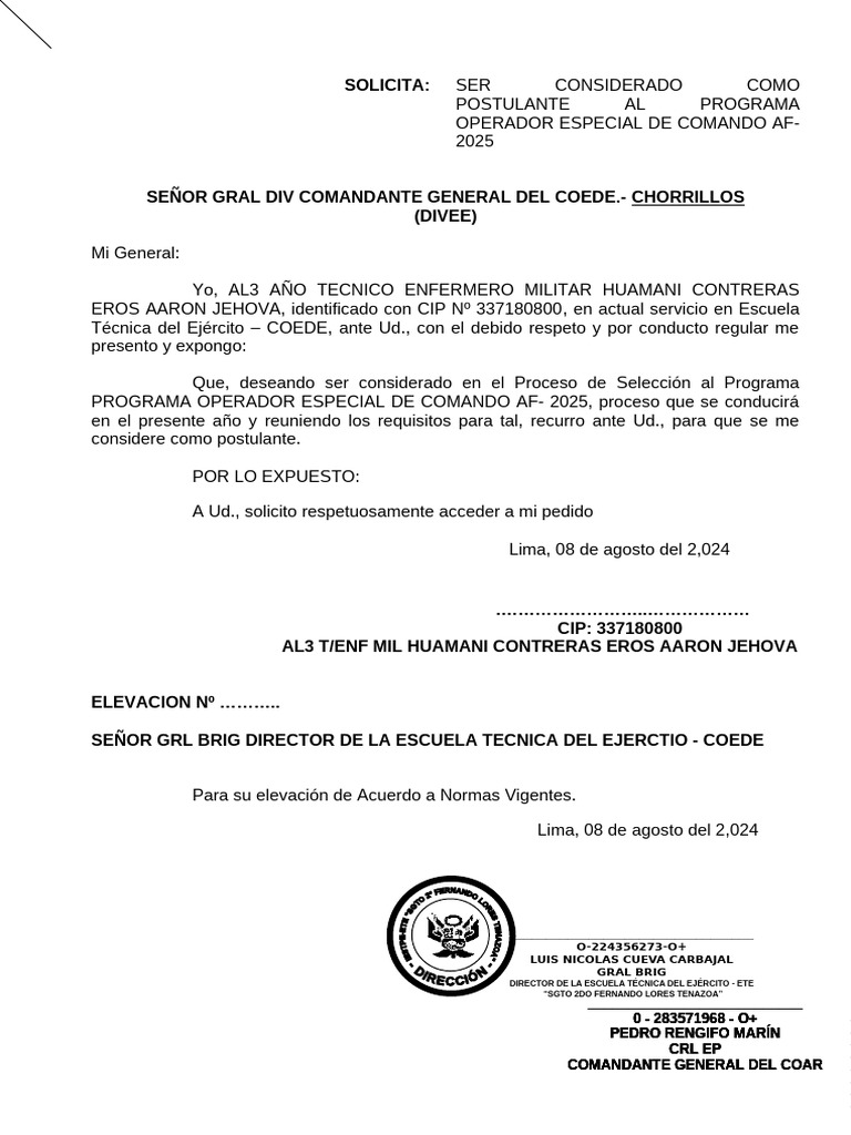 Solicitud para Programa Operador Especial AF-2025 | PDF
