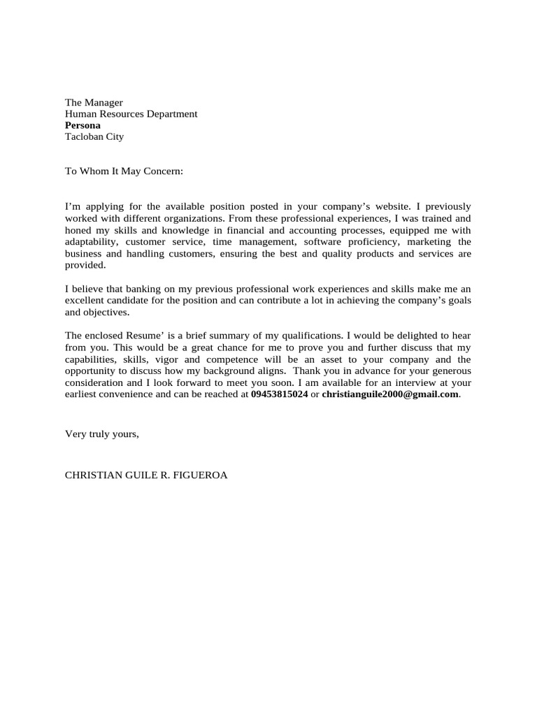 PNB Cover Letter | PDF