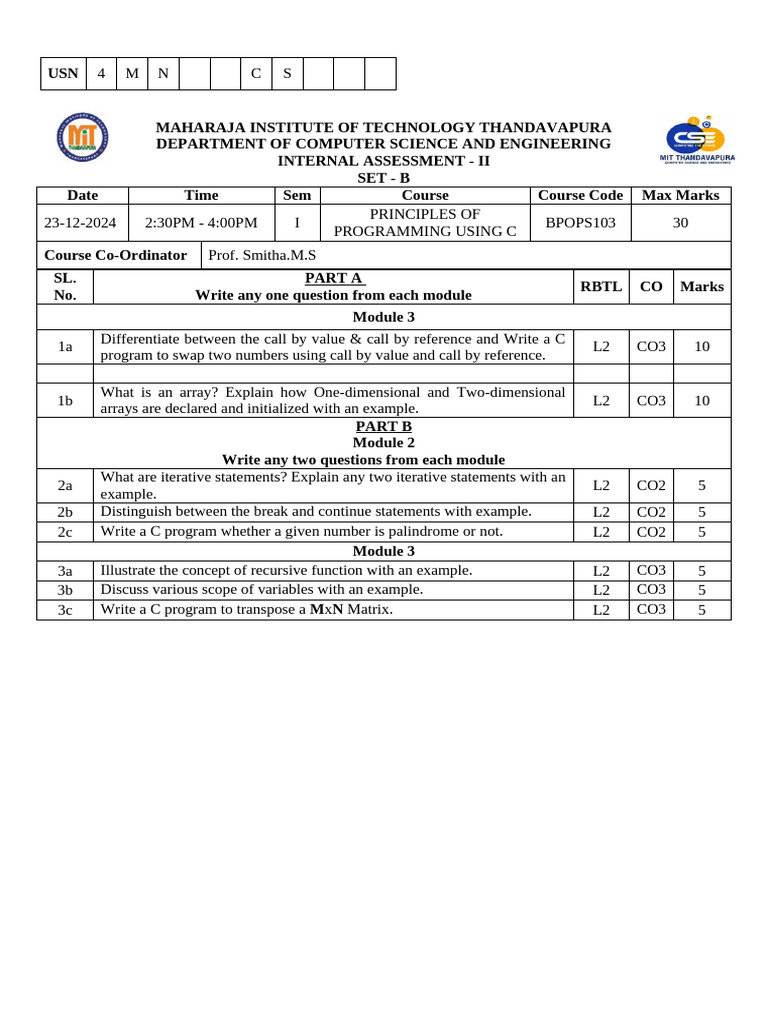 2nd POP - IA - QP - Set B | PDF