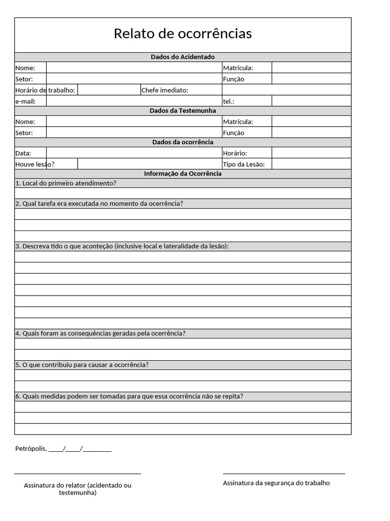 Relatório de Ocorrências | PDF