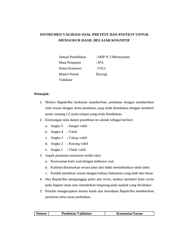 Lembar validasi skripsi | PDF