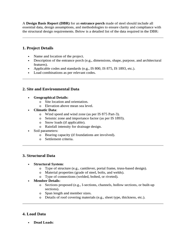 Design Basis Report for Steel Porch | PDF | Structural Load | Structural Engineering