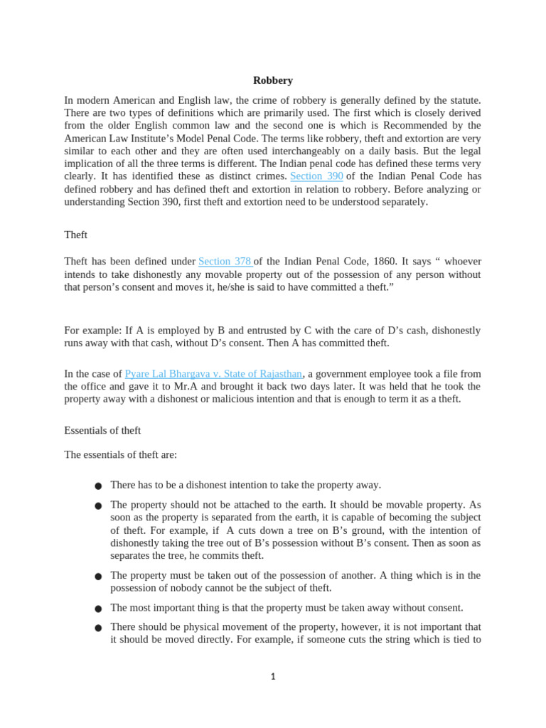Understanding Robbery and Its Offences | PDF | Robbery | Theft
