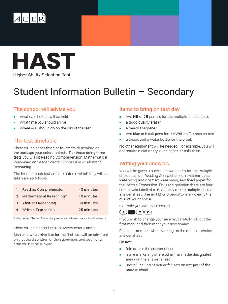 HAST Test Overview and Guidelines | PDF | Multiple Choice | Reading ...