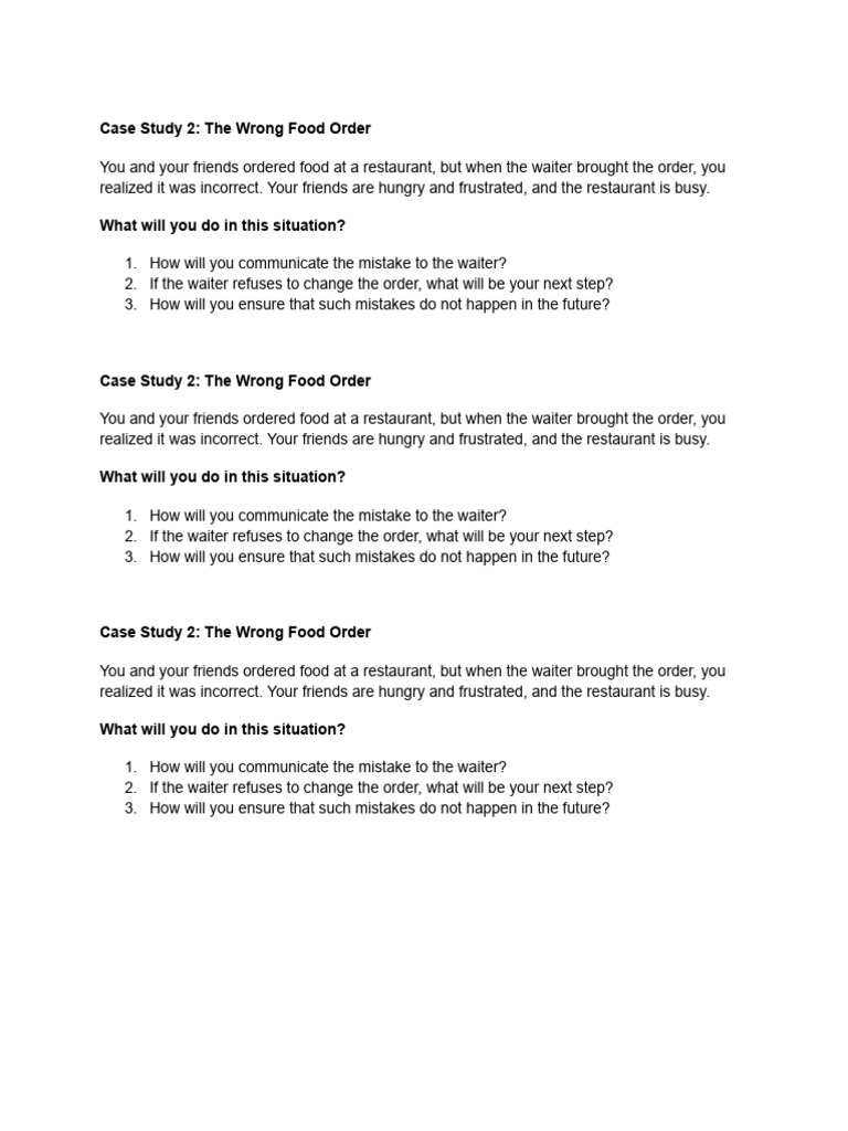 Case Study 2: The Wrong Food Order | PDF