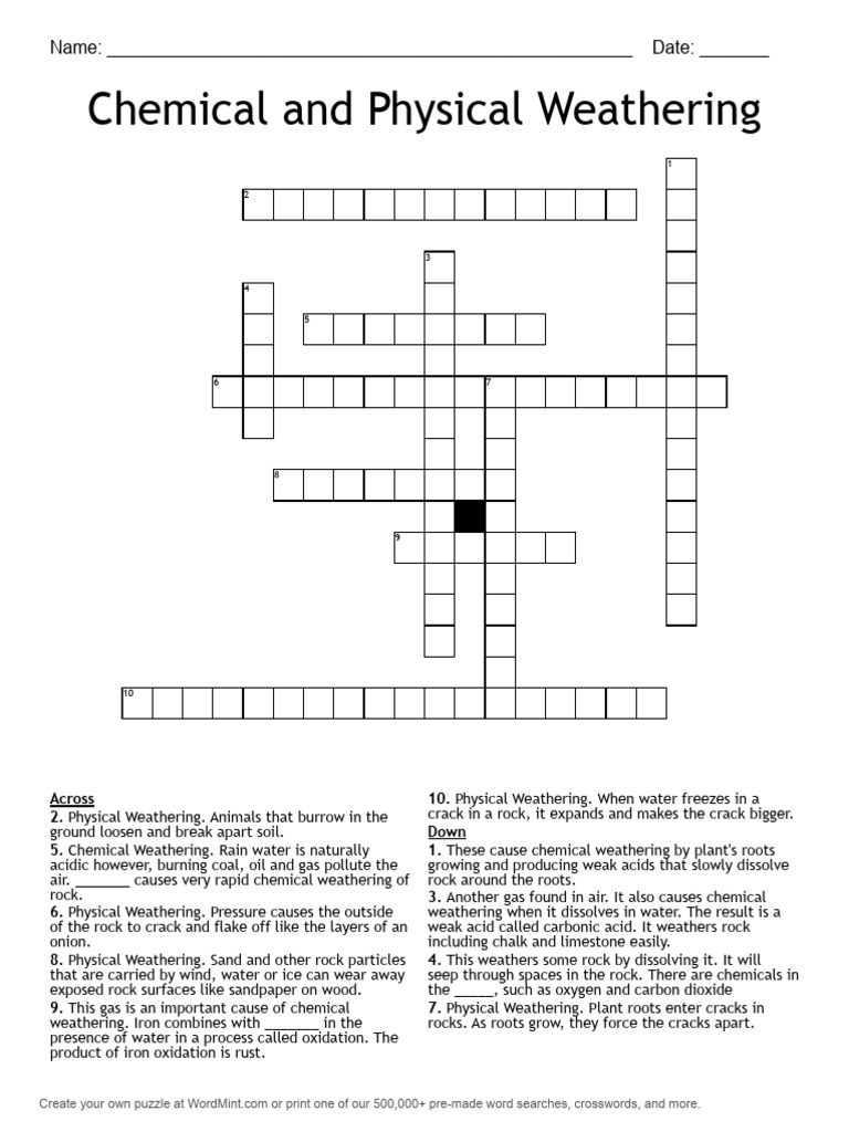 Chemical and Physical Weathering Puzzle | PDF | Weathering | Natural ...