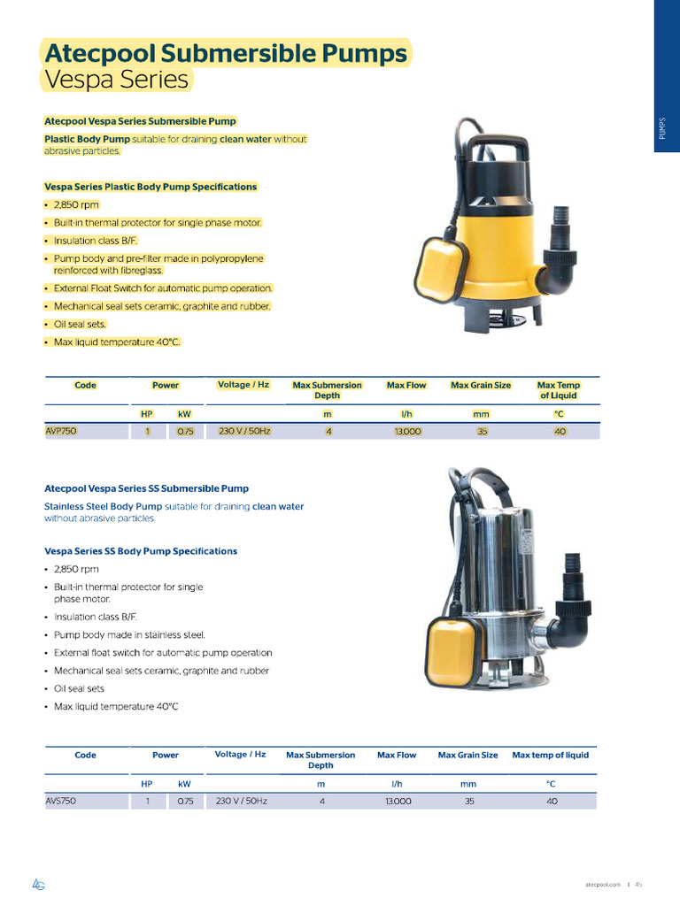 Catalogue-Atecpool Submersible Pumps | PDF