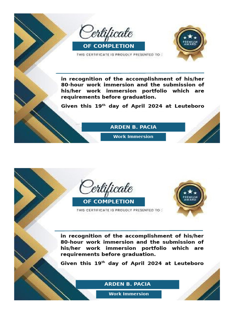 certificate of completion immersion | PDF
