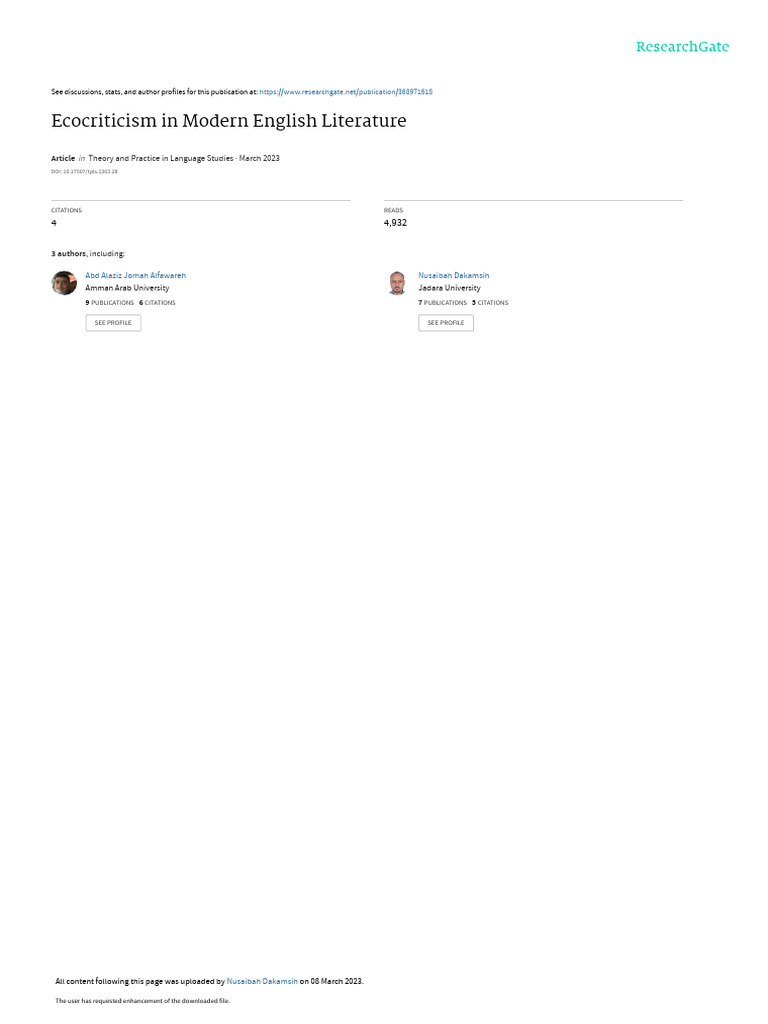 Ecocriticism in Modern English Literature | PDF | Ecocriticism ...