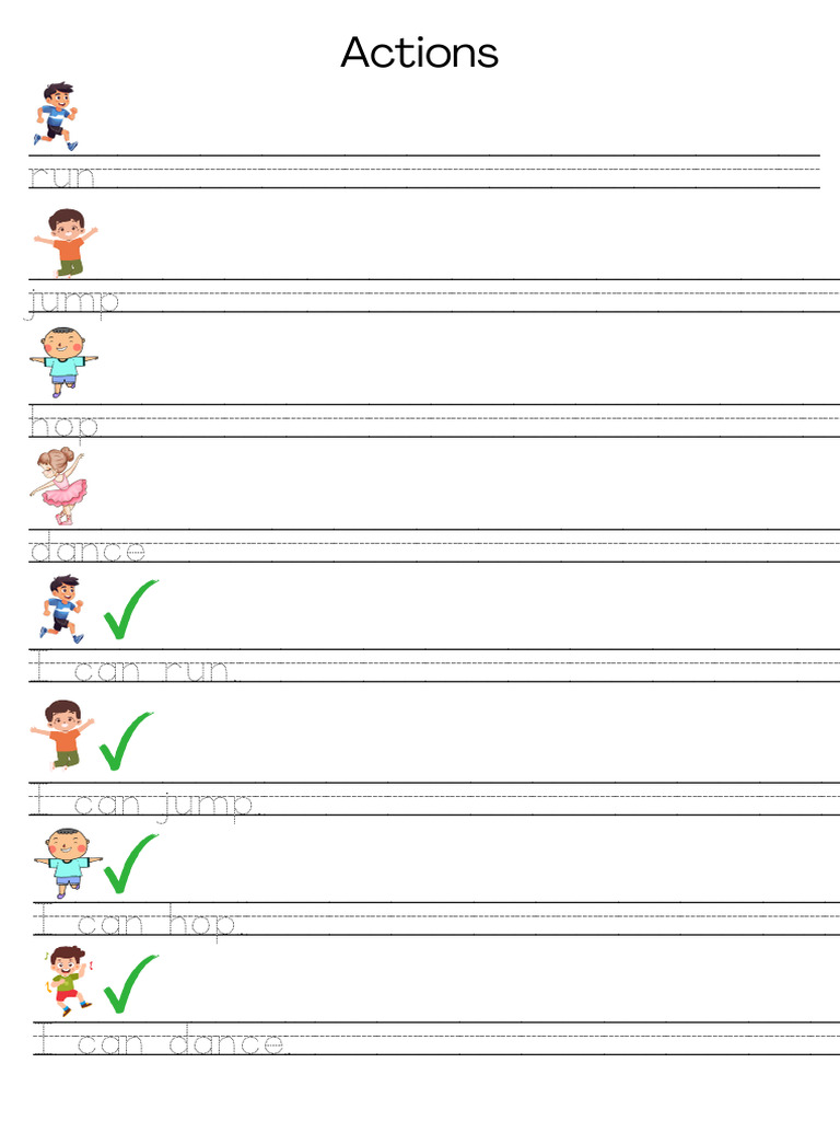 Actions - tracing worksheet | PDF