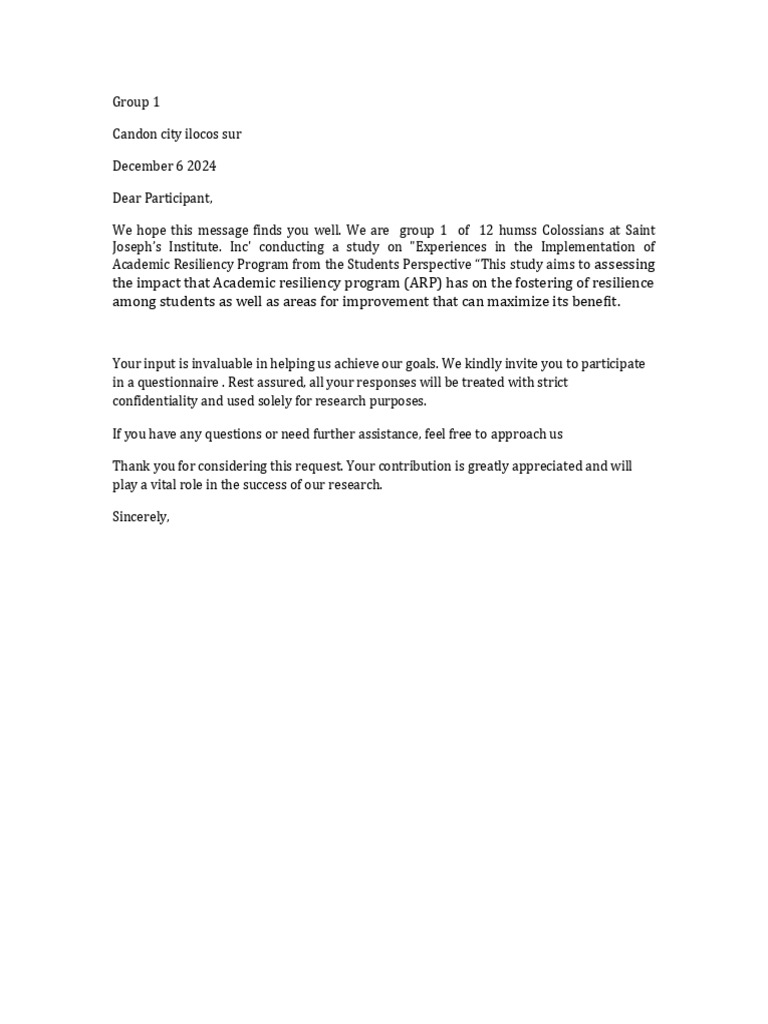 Request For Participation Letter | PDF