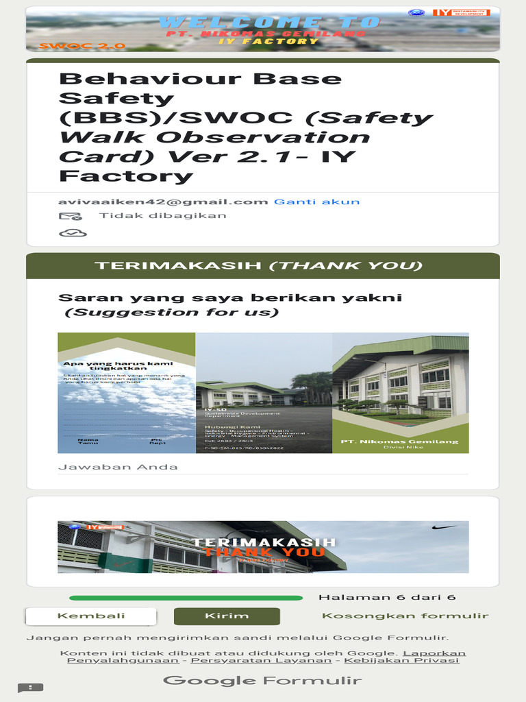 Behaviour Base Safety (BBS)SWOC (Safety Walk Observation Card) Ver 2.1- IY Factory | PDF