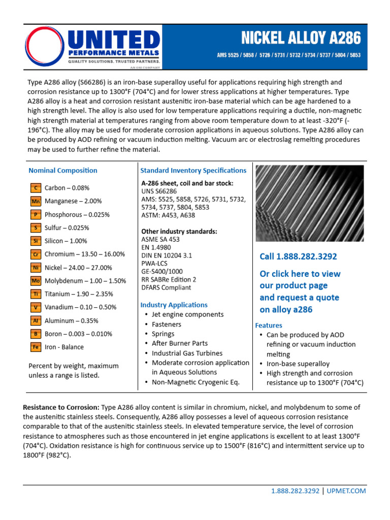 a286 | PDF | Alloy | Stainless Steel