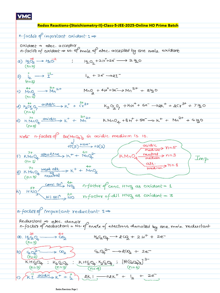 Red Ox Reactions Class 5 | PDF | Chemical Reactions | Redox