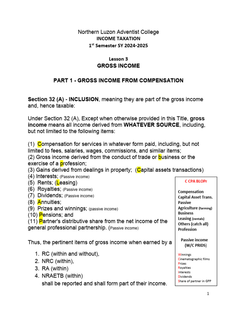 Gross Income from Compensation Explained | PDF | Employment | Employee ...