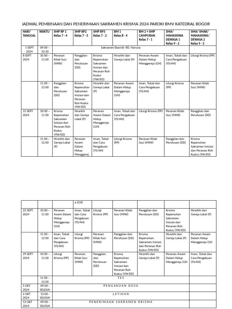 Jadwal Pembinaan Krisma_Revisi_Final 2024 | PDF