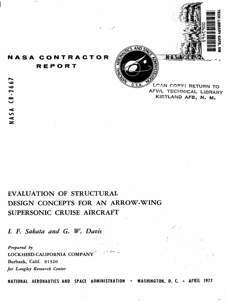 Nasacontractor: Evaluation Structural Design Concepts For An Arrow-Wing ...