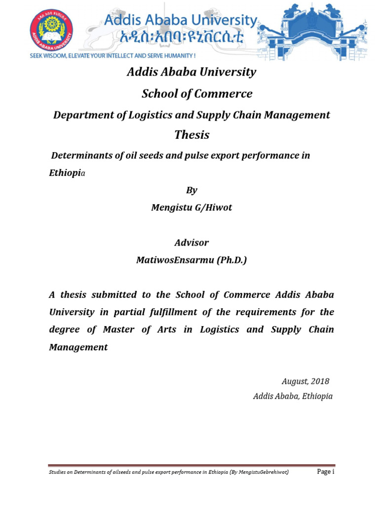 Addis Ababa University School of Commerce: Department of Logistics and Supply Chain Management ...