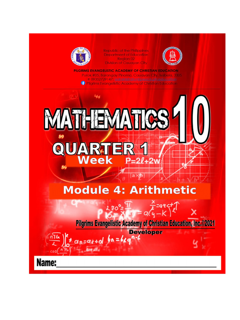 Week 2, Module 4 Arithmetic Series | PDF | Sequence | Arithmetic