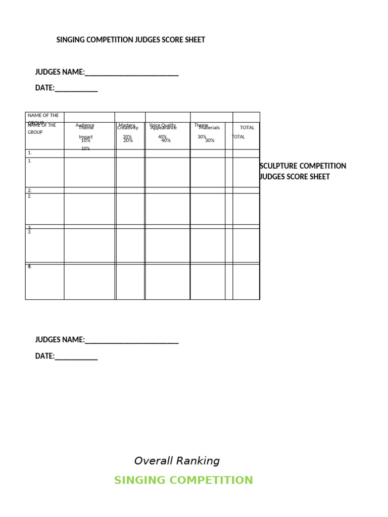 Singing Competition Judges Score Sheet | PDF