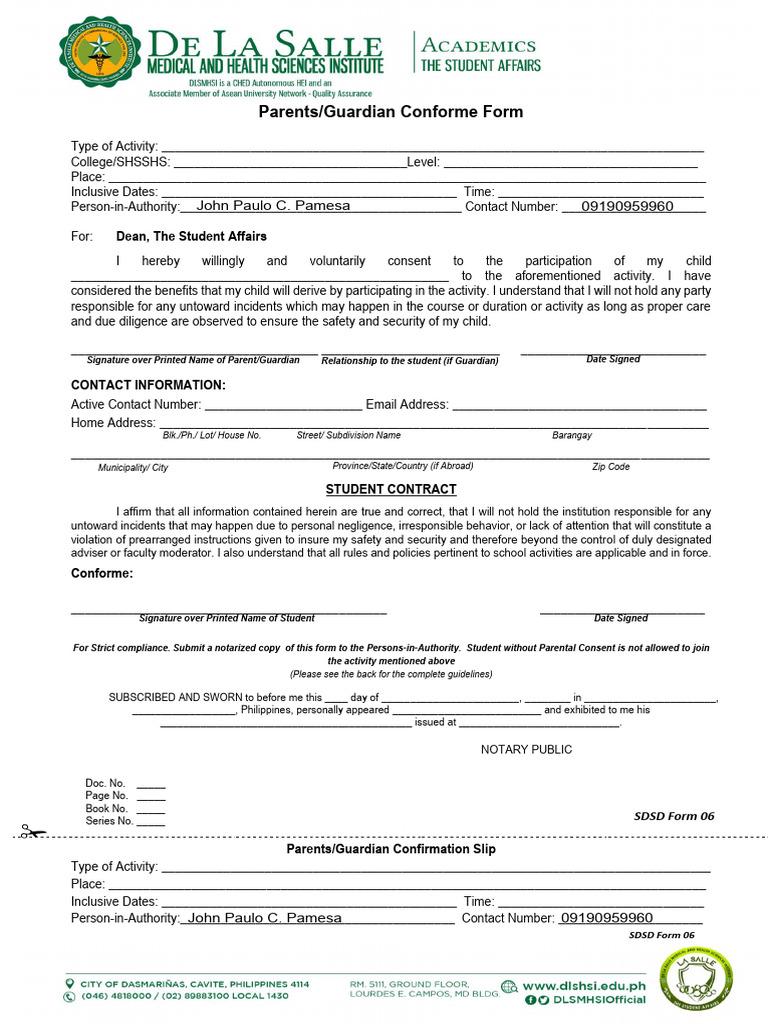 Parental Consent Form for Student Activities | PDF | Justice | Crime ...