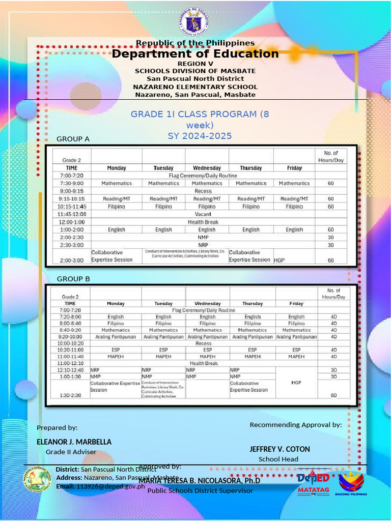 Grade 2 Class Program | PDF