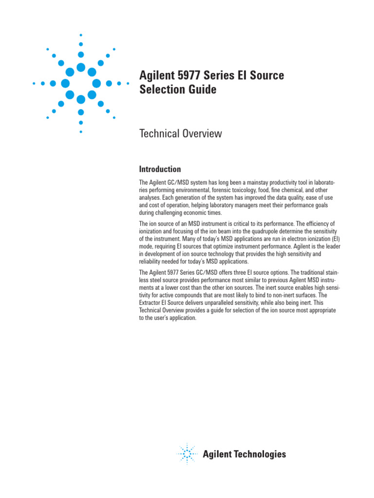 Agilent 5977 EI Source Selection Guide | PDF | Mass Spectrometry | Mass