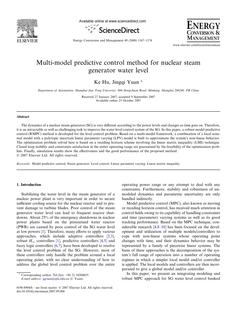 Multi-model predictive control method for nuclear steam | PDF | Mathematical Optimization ...