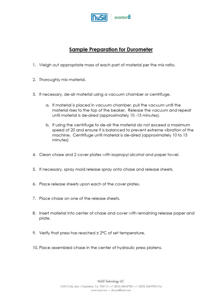 Nusil Durometer Sample Preparation | PDF