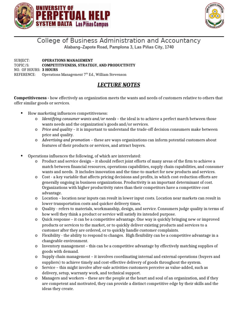 Operations' Role in Competitiveness | PDF | Strategic Management | Swot ...