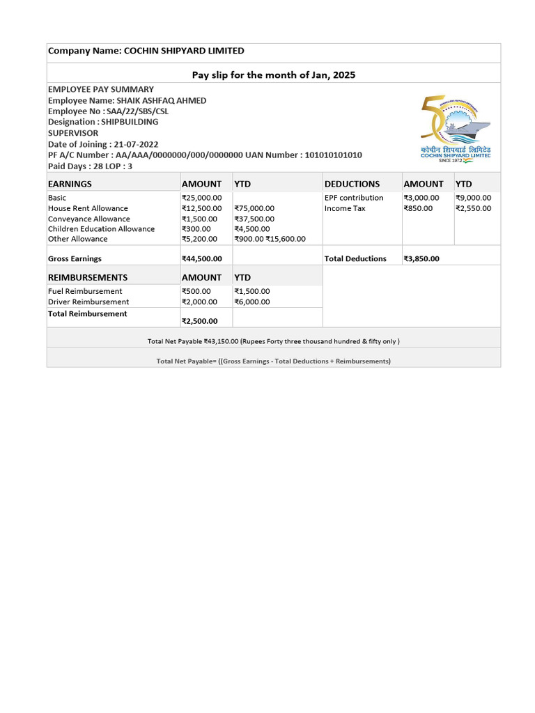 Salaryslip - Ashfaq - Shipbuilding Sup | PDF