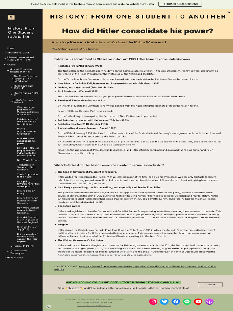 History From One Student To Another - How Did Hitler Consolidate His ...