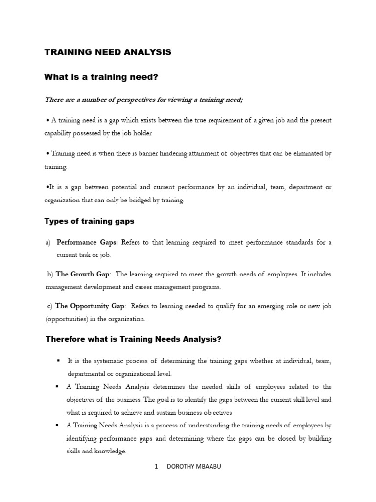 Training Need Analysis | PDF | Performance Appraisal | Employment