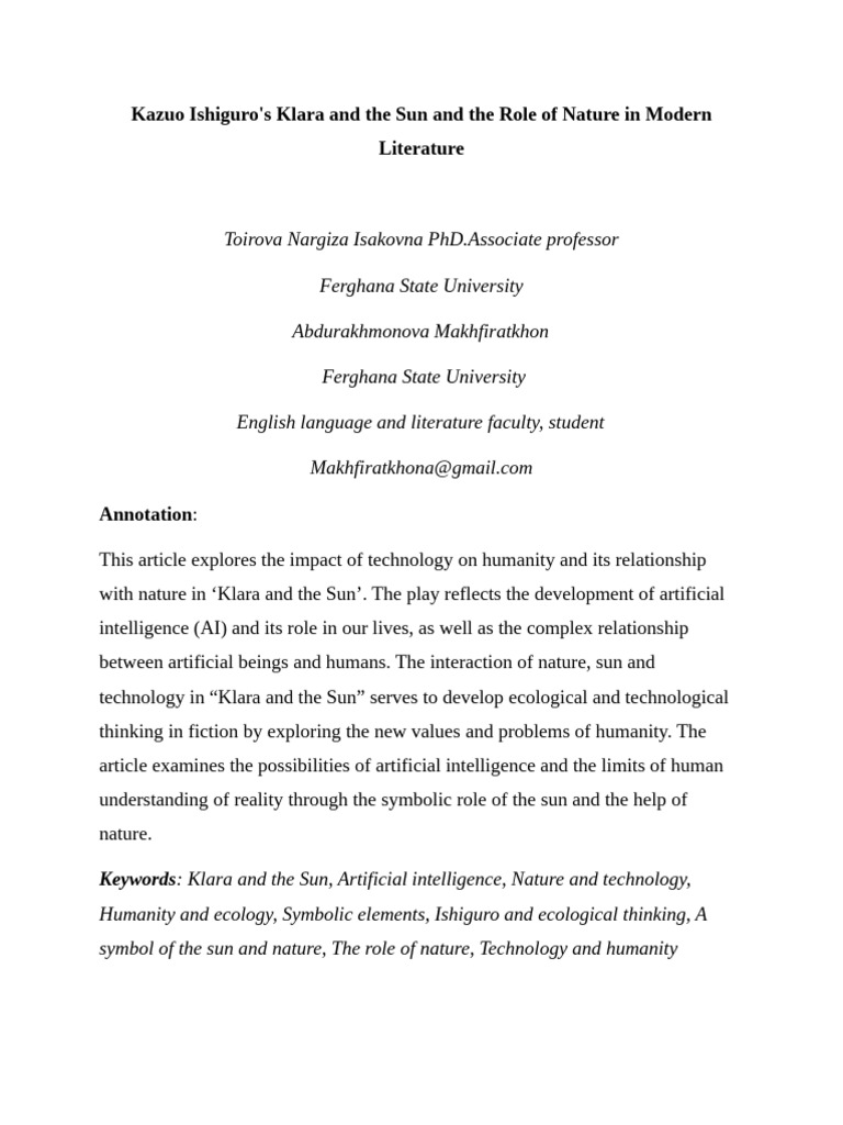 Klara and the sun (1) | PDF | Nature