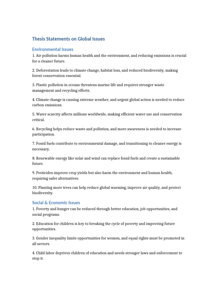 Thesis Statements on Global Issues | PDF | Climate Change | Sustainability