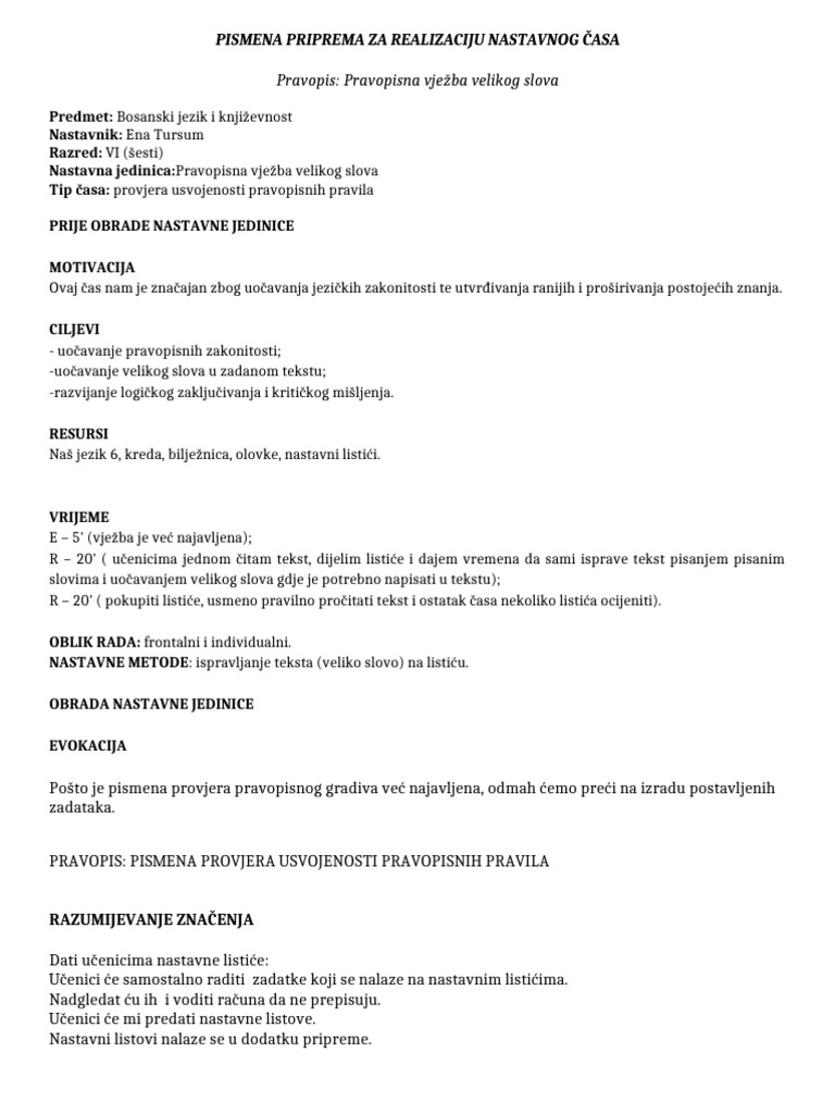 Pravopisna Vježba Velikog Slova | PDF